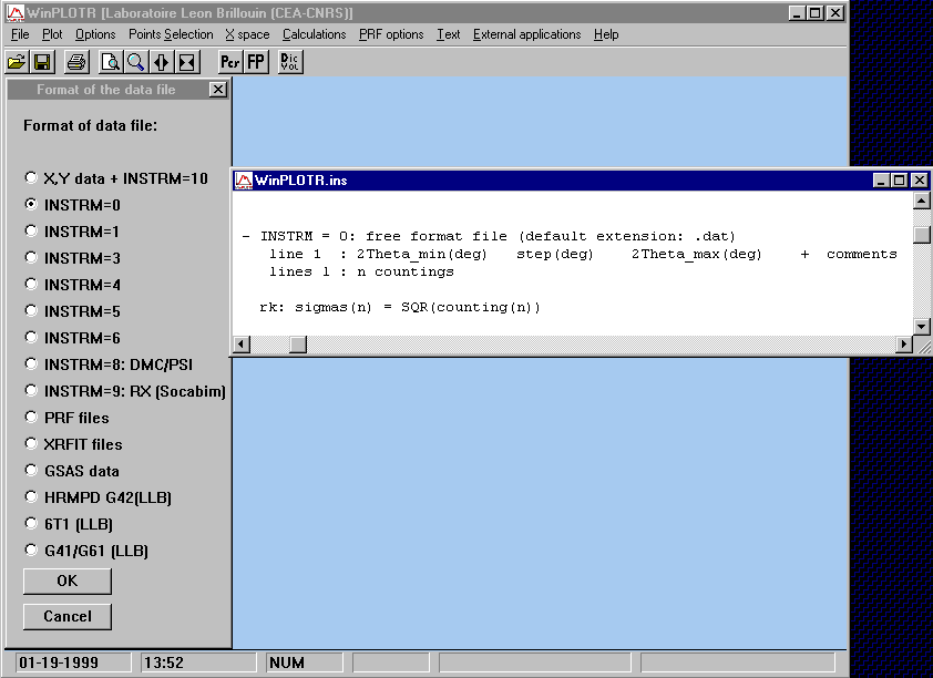 All the 20 INSTRM=0 data file are then displayed automatically in the ...